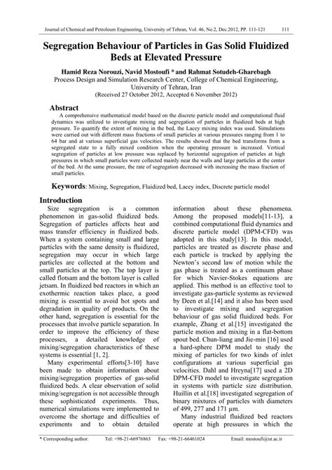 Pdf Segregation Behaviour Of Particles In Gas Solid Fluidized Beds At Elevated Pressure
