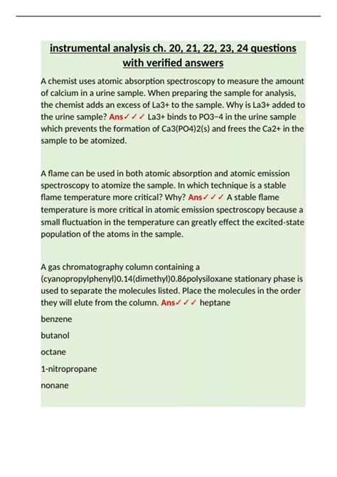 Instrumental Analysis Chapters 2024 Questions With Verified Answers Advanced Spectroscopy
