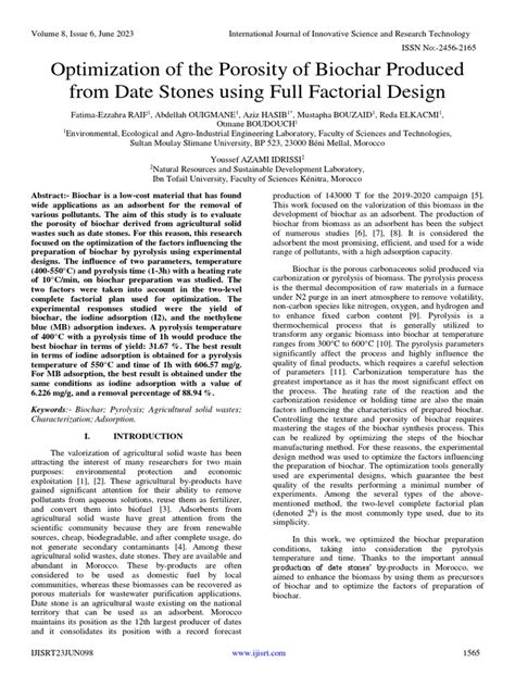 Optimization Of The Porosity Of Biochar Produced From Date Stones Using Full Factorial Design