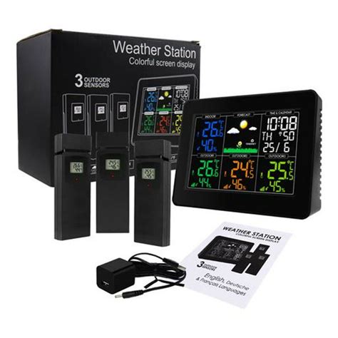 Wireless Digital Led Color Display Weather Station With Outdoor Sensors Indoor And Outdoor