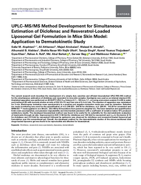 Pdf Uplc Ms Ms Method Development For Simultaneous Estimation Of Diclofenac And Resveratrol