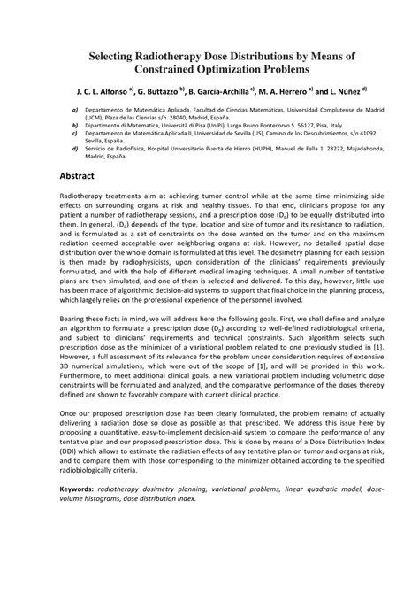 Pdf Selecting Radiotherapy Dose Distributions By Means Of Constrained Optimization Problems