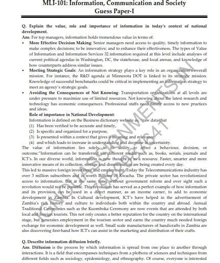 IGNOU MLI Guess Paper Solved English Medium IGNOU Solved Assignment