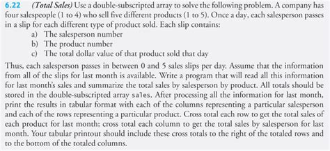 Solved 622 Total Sales Use A Double Subscripted Array To