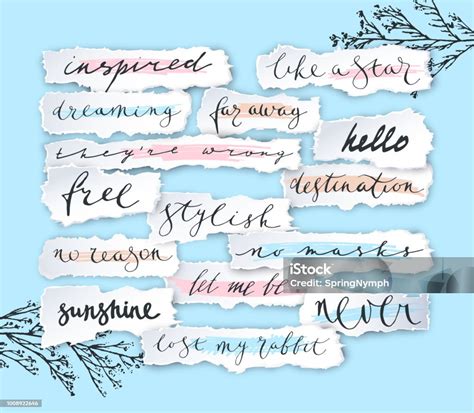 찢어진 종이 가장자리 콜라주 조각 스케치 세트 손으로 그린 단어와 글자 잘려지거나 찢어진 종이에 대한 스톡 벡터 아트 및 기타 이미지 잘려지거나 찢어진 종이 합성사진