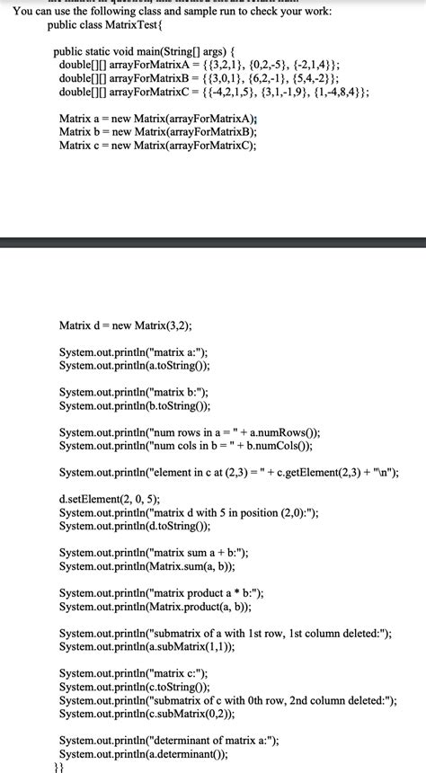 Solved Create A Class Named Matrix Java Whose Objects Will Chegg