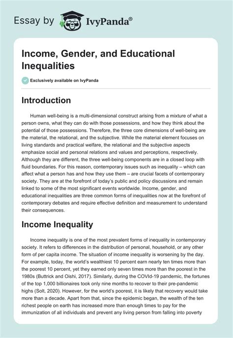 Income Gender And Educational Inequalities 2611 Words Essay Example