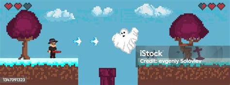 할로윈 픽셀 게임 복고풍 예술 게임 816 비트 픽셀 플랫 포머 게임 자원 벡터 일러스트레이션 모자이크 처리에 대한 스톡 벡터 아트 및 기타 이미지 Istock