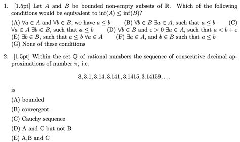 Solved 1 15pt Let A And B Be Bounded Non Empty Subsets