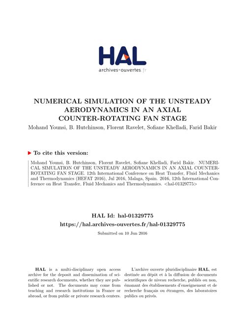 Pdf Numerical Simulation Of The Unsteady Aerodynamics In An Axial Counter Rotating Fan Stage
