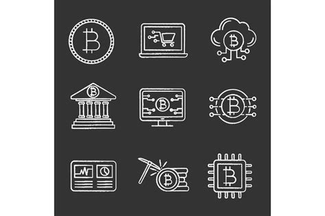 Bitcoin Cryptocurrency Chalk Icons Set