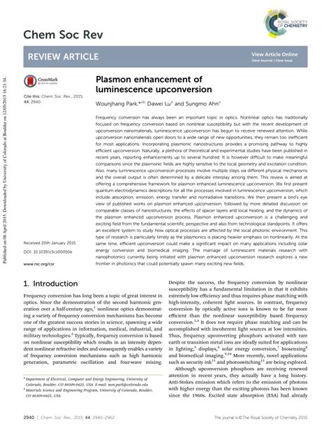 Pdf Plasmon Enhancement Of Luminescence Upconversion