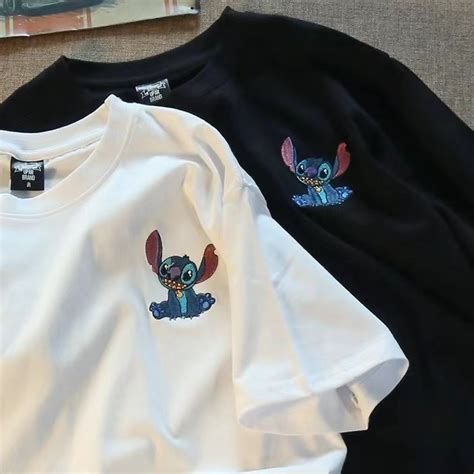 【polyester】cartoon Stitch Short Sleeve Top Mens And Womens T Shirt