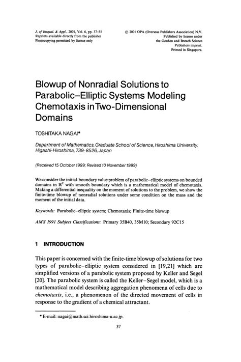 Pdf Blowup Of Nonradial Solutions To Parabolicelliptic Systems Modeling Chemotaxis In Two