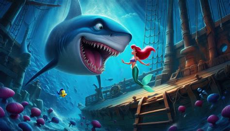Ariel Encounter A Shark On A Sunken Ship 1 By Picasso Ai On Deviantart