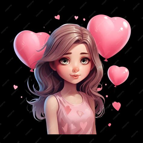 Premium Psd Cute Girl Art Illustration With Balloon
