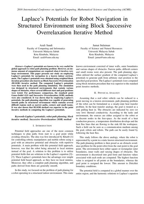 Pdf Laplaces Potentials For Robot Navigation In Structured Environment Using Block Successive
