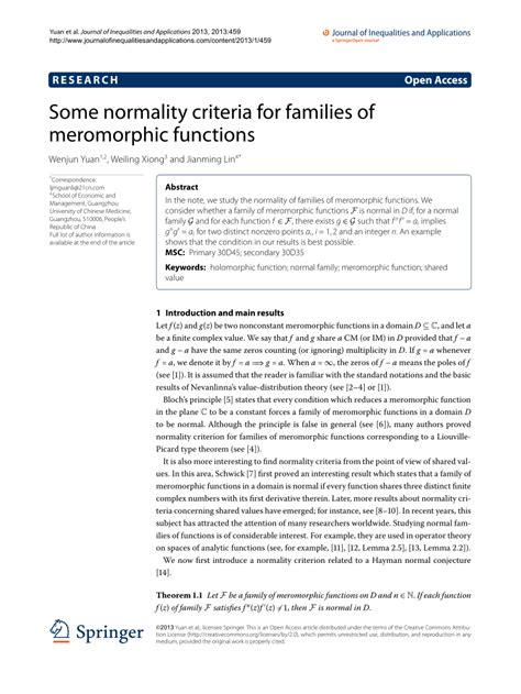 Pdf Some Normal Criteria For Families Of Meromorphic Functions