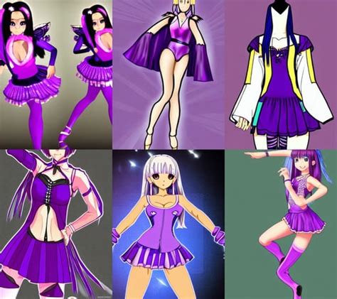 A Detailed Full Body Portrait Of A Purple Anime Girl In A Dance