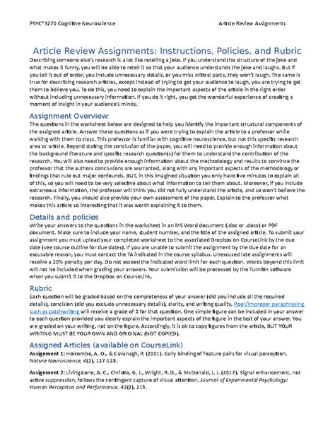 Article Review And Assessment Assignment Psyc3270 Cognitive