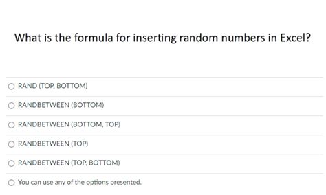 solved what is the formula for inserting random numbers in