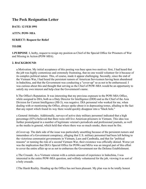 Military Resignation Letter Sample Printable Online