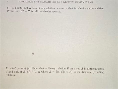 Solved 6 10 Points Let R Be A Binary Relation On A Set A