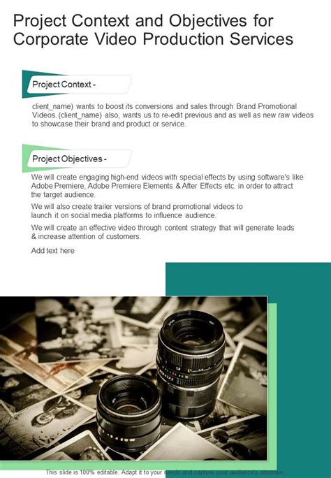 Corporate Video Production Services Project Context And Objectives For One Pager Sample Example