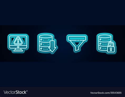Set Line Monitor With Exclamation Mark Server Vector Image