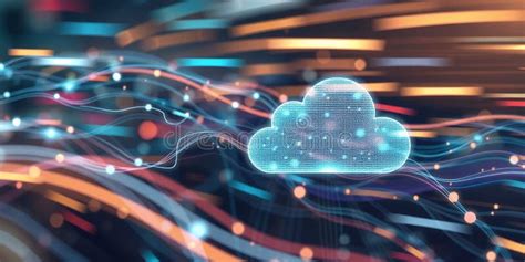 Abstract Digital Cloud Computing Network Data Technology Web Neon Blue Dark Cyber Lines Waves