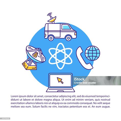 통신 방송 산업 기사 페이지 벡터 템플릿 브로셔 잡지 선형 아이콘과 텍스트 상자소책자 디자인 요소 인쇄 디자인 텍스트 공간이