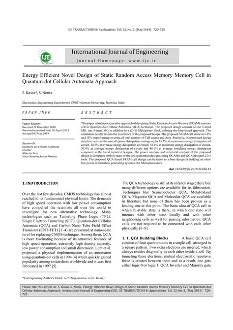 Pdf Energy Efficient Novel Design Of Static Random Access Memory Cell In Quantum Dot Cellular