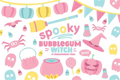 Spooky Bubblegum Witch Png Clipart Set Graphic By Artbyqapple