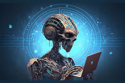 Ai Generated Illustration Of Skeleton Hacker Humanoid Artificial