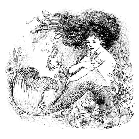 Vintage Mermaid Drawing Black And White Mermaid Drawing Mermaid