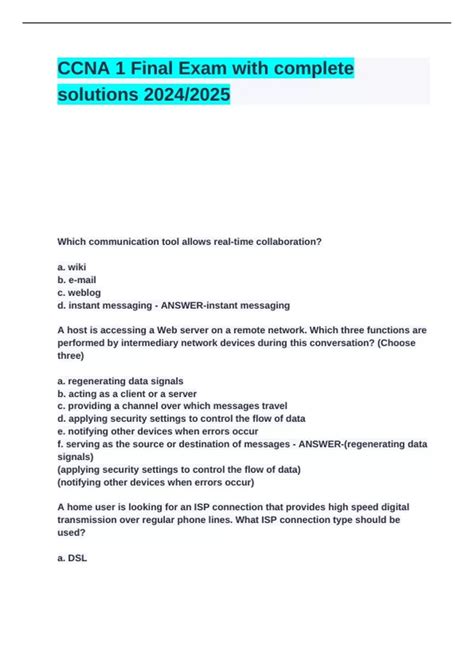 Ccna 1 Final Exam With Complete Solutions 2024 2025 Ccna Cisco Certified Network Associate