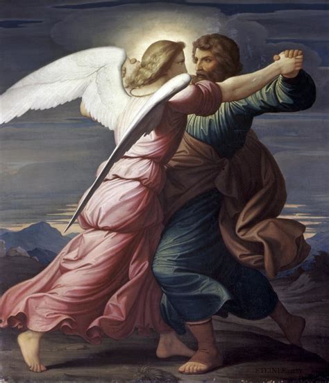 Jacob Wrestles With An Angel By Edward Jakob Von Steinle Paper Print Custom Prints And