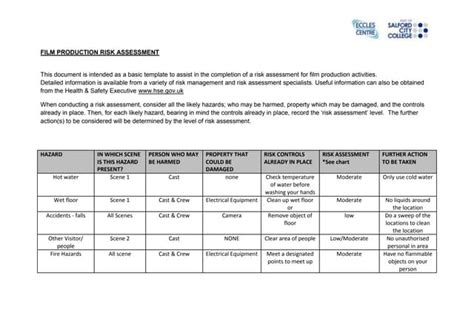 Film Production Risk Assessment Ppt