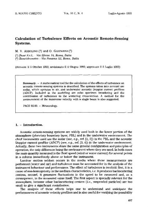 Pdf Calculation Of Turbulence Effects On Acoustic Remote Sensing