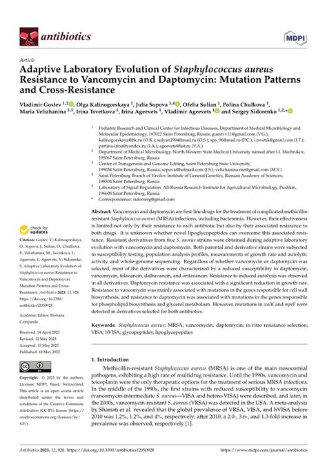 Pdf Adaptive Laboratory Evolution Of Staphylococcus Aureus Resistance To Vancomycin And