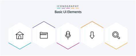 Basic Ui Elements 25 Line Icon Pack Including Search Download Mic Down Arrow 25856690 Vector