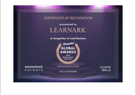 🎊learnark Is Thrilled To Announce Its Nomination For The Women Tech Global Awards 2024 👏👏👏