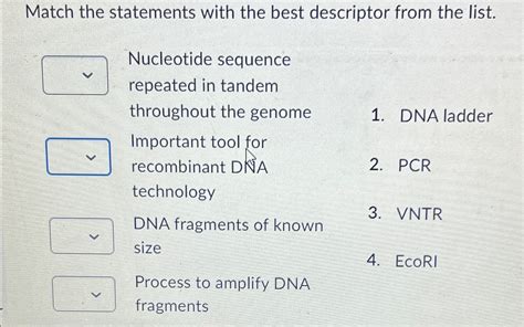 solved match the statements with the best descriptor from