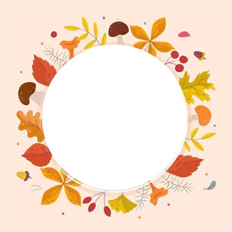 Premium Vector Autumn Leaves Frame Circular Shape With Different Kind Of Leaves Around