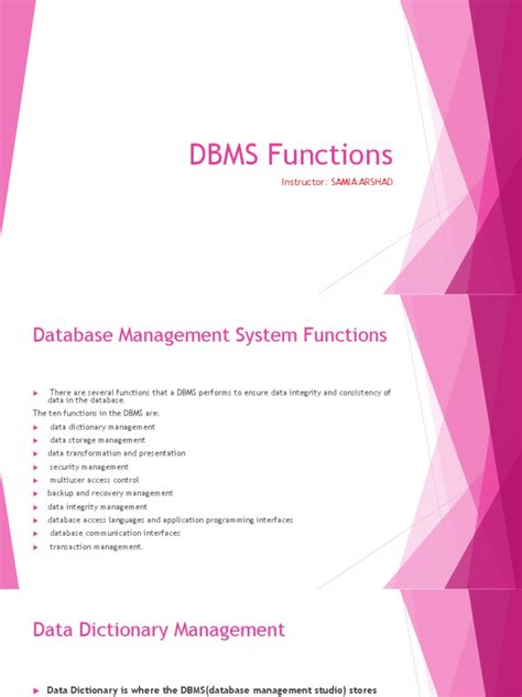 DBMS Functions: Instructor: SAMIA ARSHAD | PDF | Database Transaction | Databases