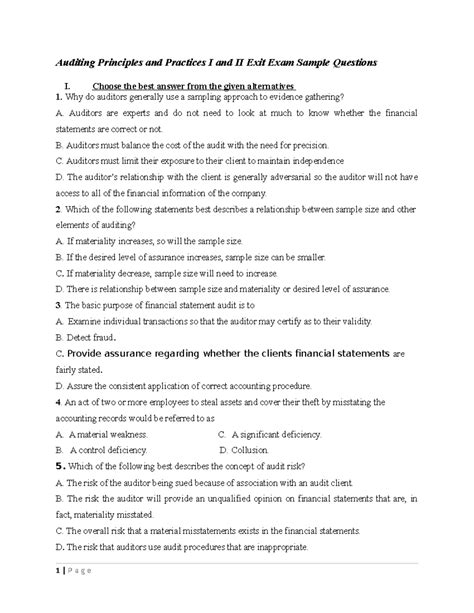 Auditing Sample Good Auditing Principles And Practices I And Ii