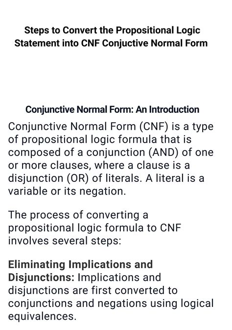 Solution Steps To Convert The Propositional Logic Statement Into Cnf
