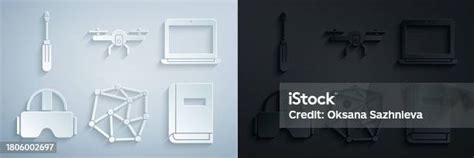 신경망 노트북 가상 현실 안경 사용 설명서 드론 비행 및 드라이버 아이콘을 설정합니다 벡터 3차원 형태에 대한 스톡 벡터 아트 및 기타 이미지 Istock