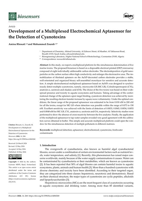 Pdf Development Of A Multiplexed Electrochemical Aptasensor For The Detection Of Cyanotoxins