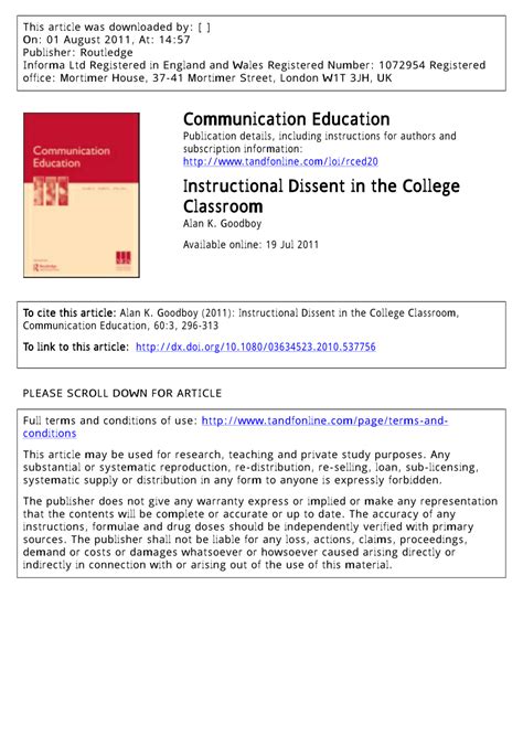 Pdf Instructional Dissent In The College Classroom